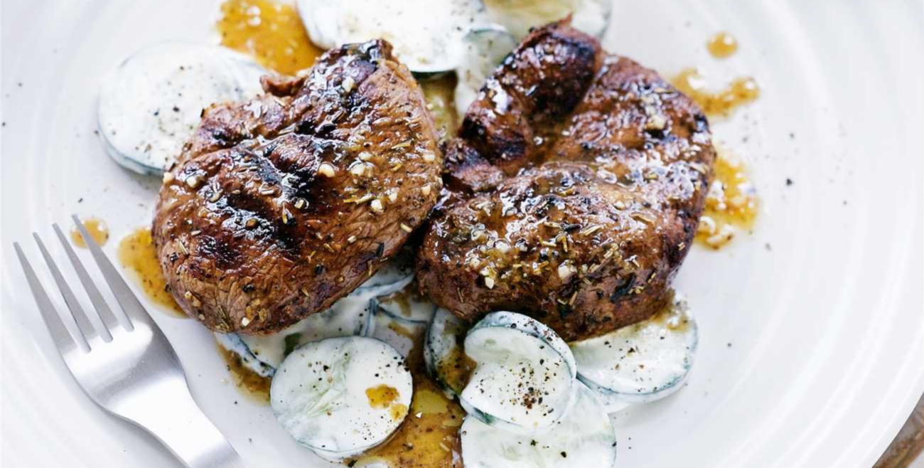 Lamb Steaks with Salted Creamy Lebanese Cucumber Recipe | Woolworths