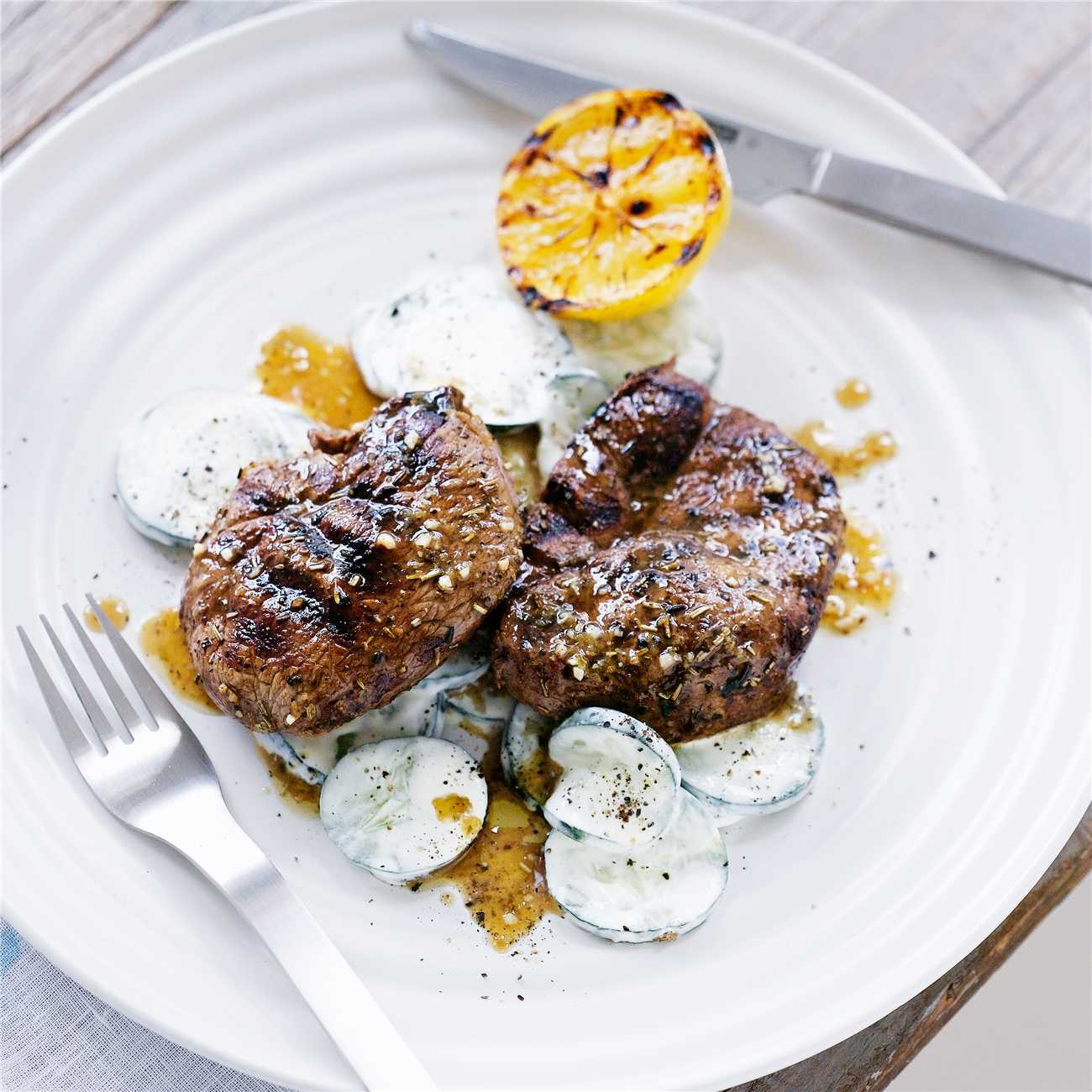 Lamb Steaks with Salted Creamy Lebanese Cucumber Recipe | Woolworths