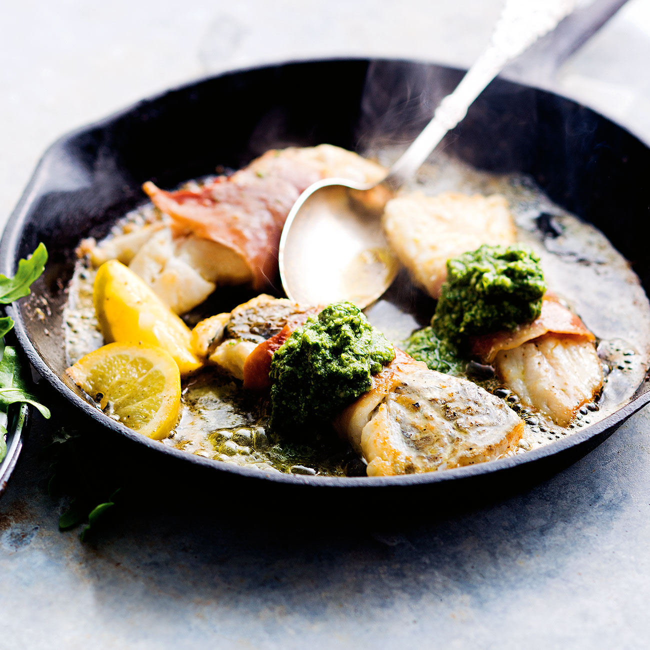 Blue Grenadier Wrapped In Prosciutto With Basil Pesto Recipe | Woolworths