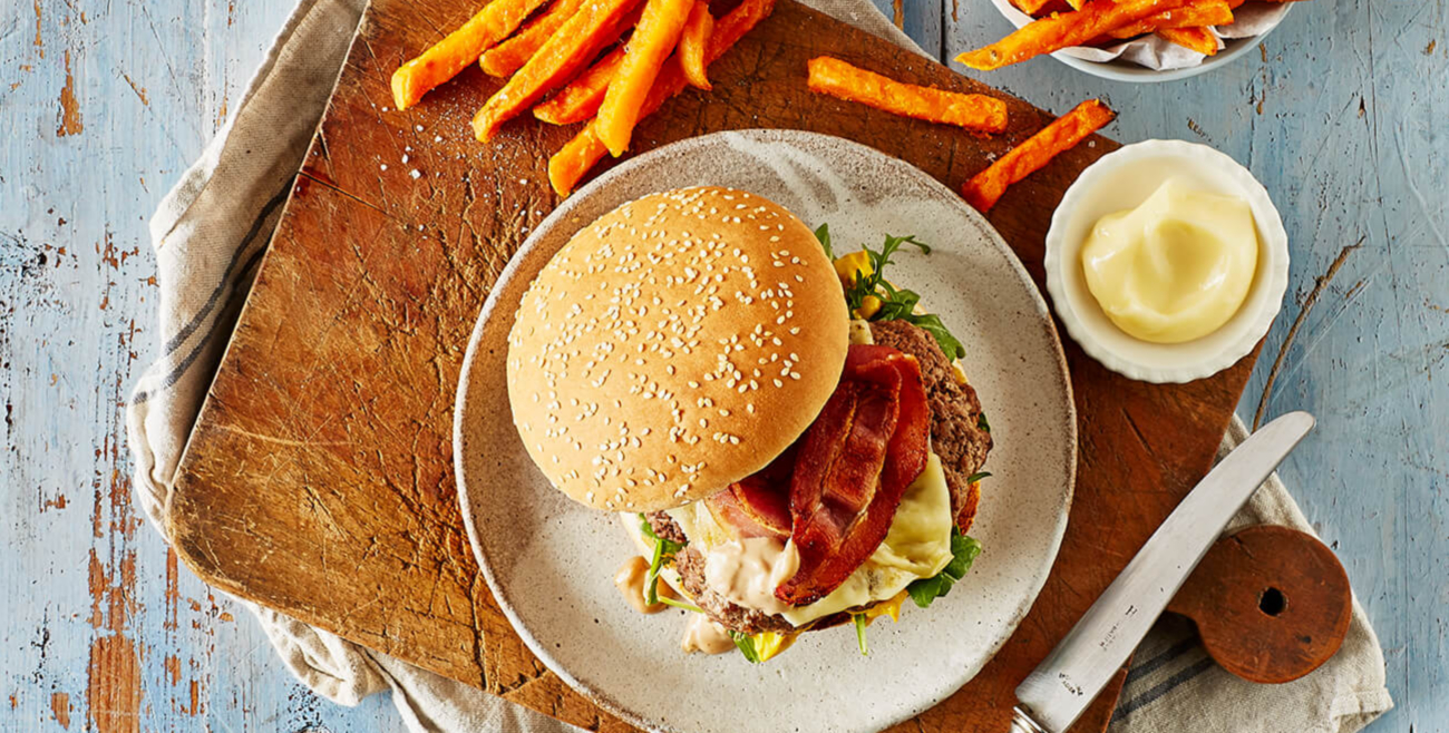 Beef Burger with Sweet Potato Chips Recipe | Woolworths