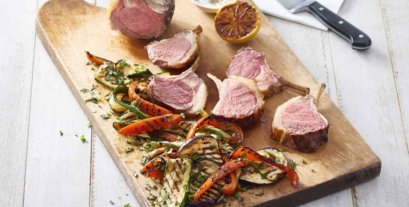 Roasted Lamb Rack With Chargrilled Vegetables Recipe | Woolworths