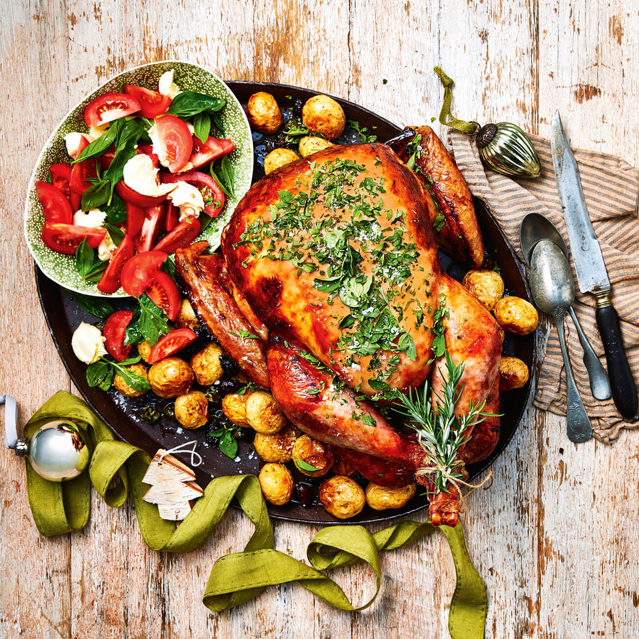 Italian Style Roast Turkey With Roasted Olive Caprese Salad Recipe ...