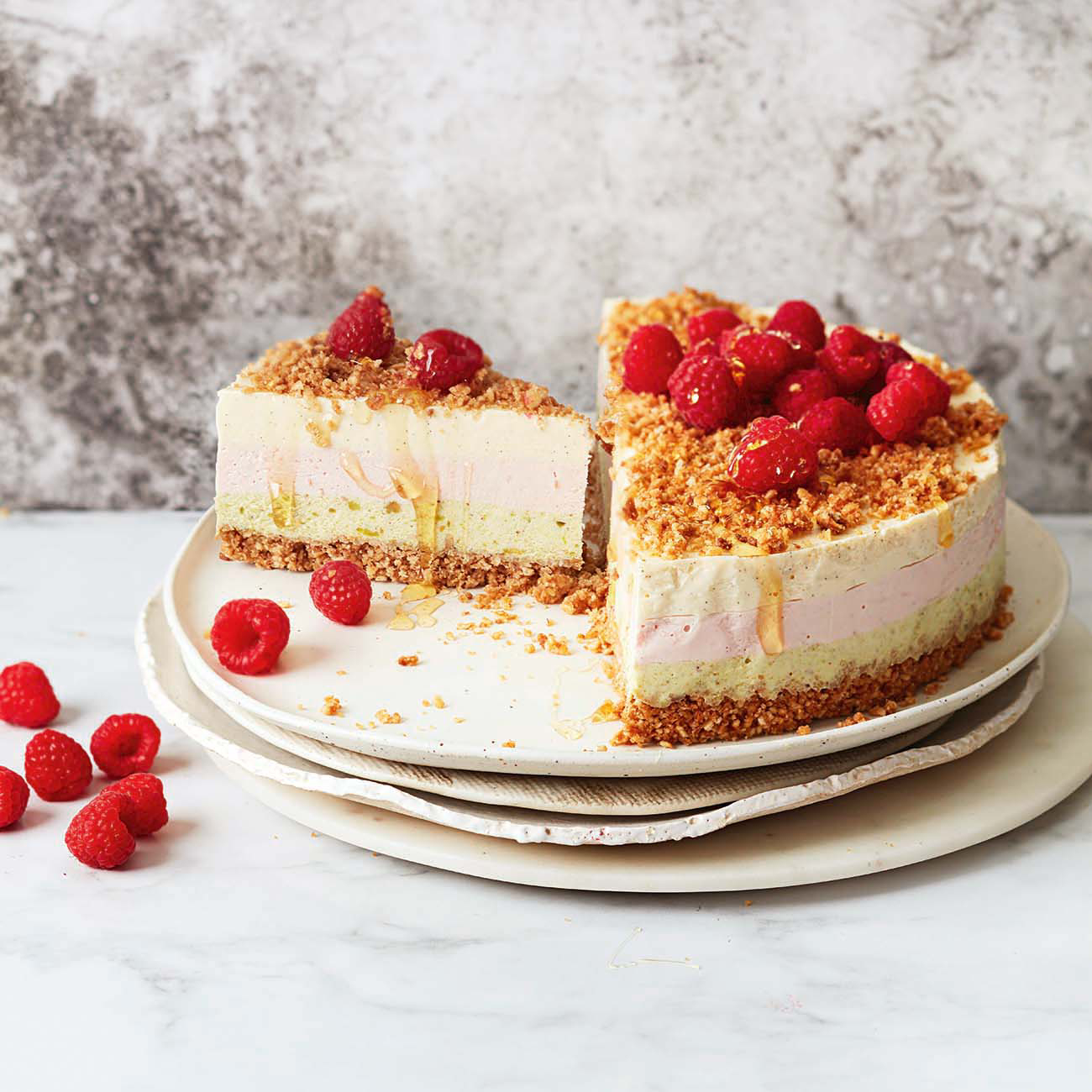 Waffle, Raspberry & Pistachio Cheesecake Recipe | Woolworths